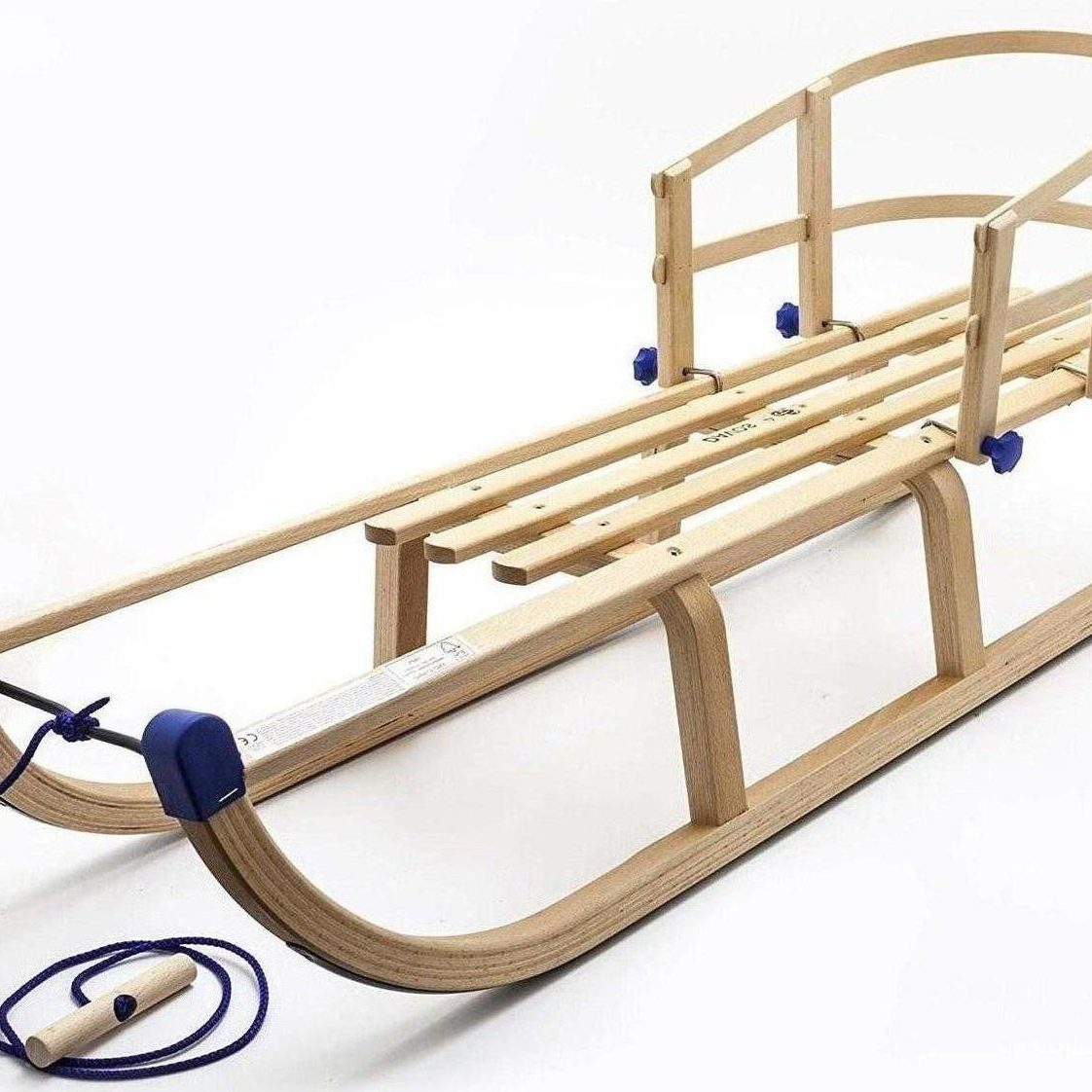 Toddler s Wooden Sledge With Backrest And Pull Rope Snow Sled