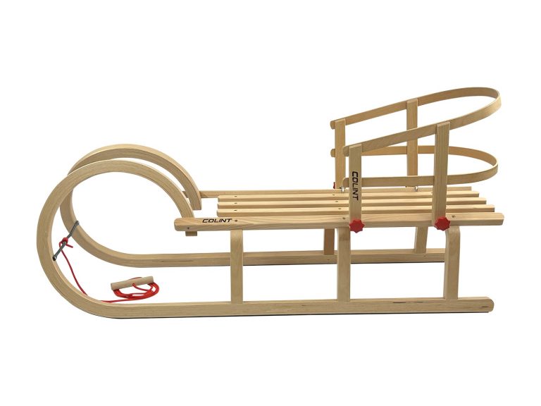 Horned Wooden Snow Sledge 120 cm XXL Longseat with Backrest Red - Snow ...