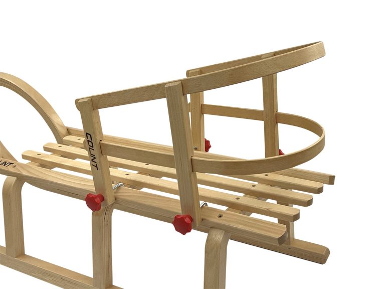 Horned Wooden Snow Sledge 120 cm XXL Longseat with Backrest Red - Snow ...